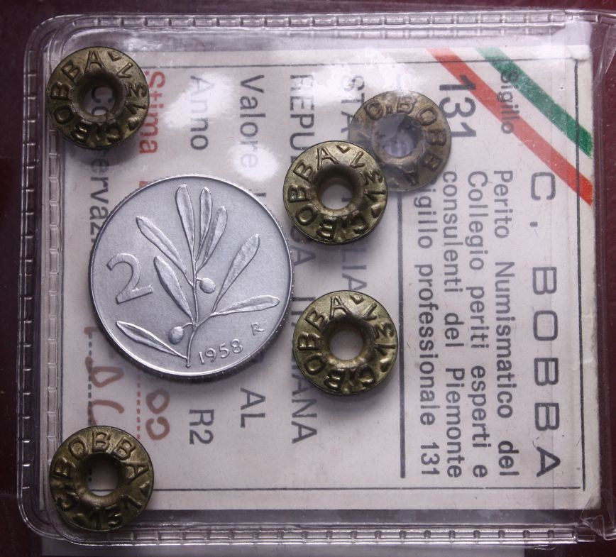 NL* ITALIA 2 LIRE ULIVO 1958 MOLTO RARA FDC Perizia Cesare Bobba ...