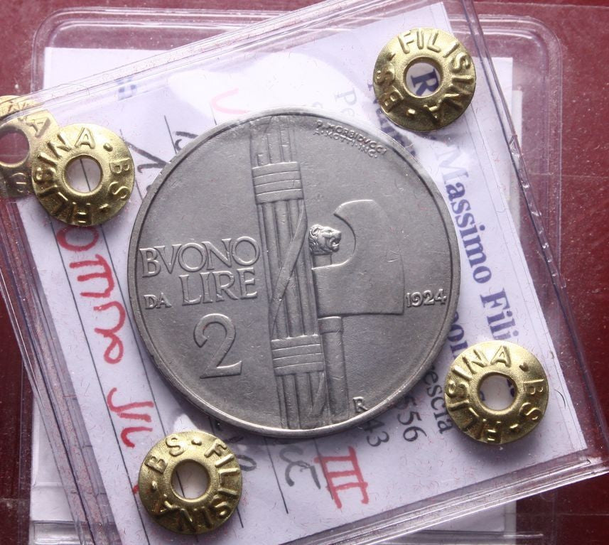 NL* VEIII Italia BUONO 2 LIRE FASCIO 1924 OTTIMO SPL + Perizia Filisin ...