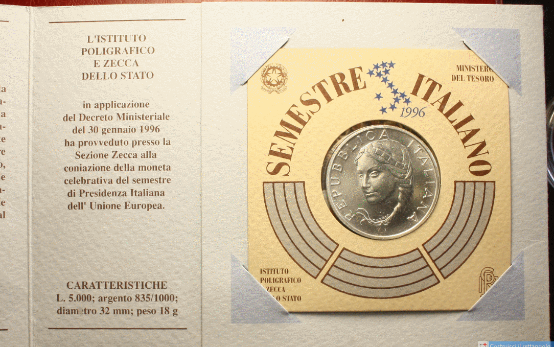 NL* ITALIA 5000 Lire Argento 1996 SEMESTRE PRESIDENZA UE FDC SET Zecca ...