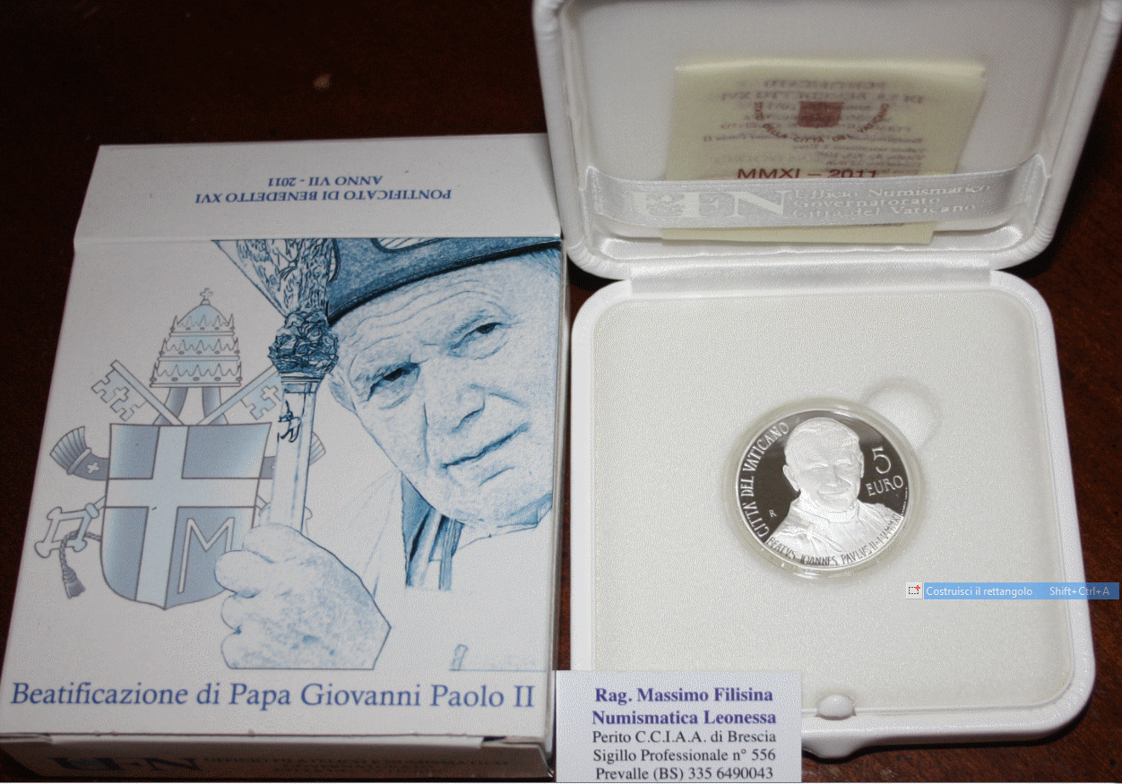 NL* VATICANO Papa BENEDETTO 5 Euro Argento 2011 BEATIFICAZIONE GIOVANN ...